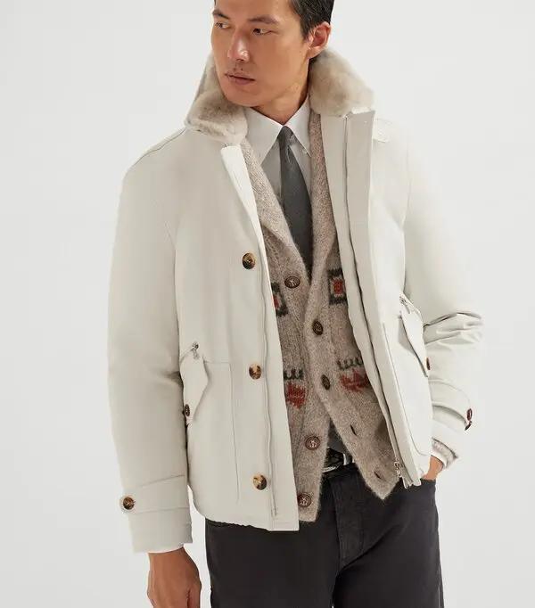 Brunello Cucinelli Padded Shearling-collar Bomber Jacket