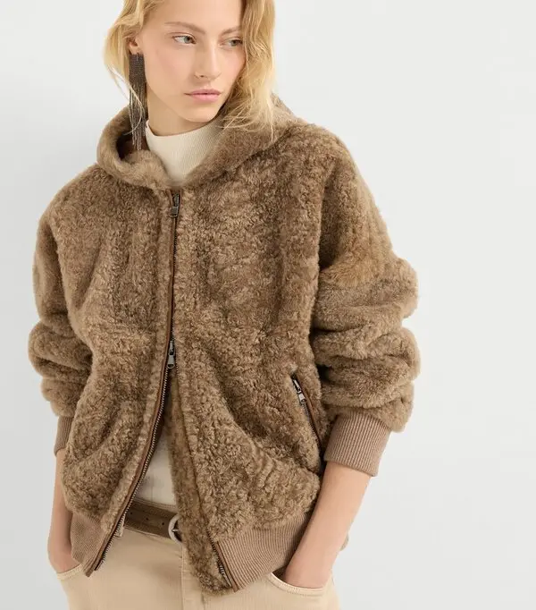 Brunello Cucinelli Shearling Zip-up Hoodie