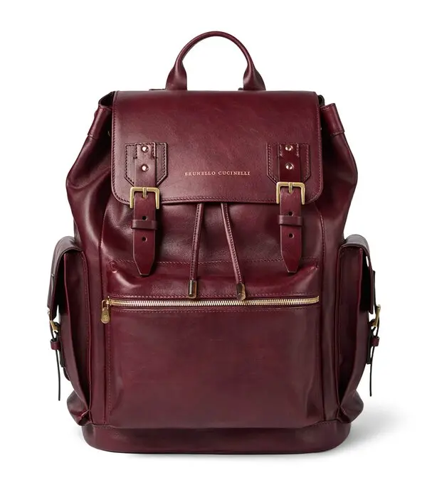 Brunello Cucinelli Leather City Backpack - Burgundy