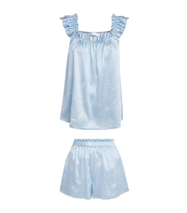 MANITO Silk-blend Sea Print Tank And Short Pyjama Set - Blue