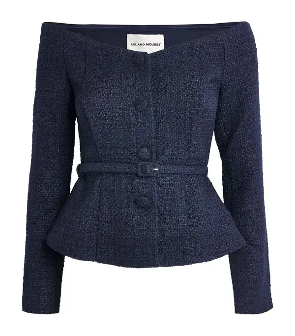 Roland Mouret Bouclé Off-the-shoulder Jacket - Navy