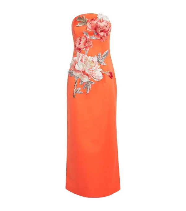 LEO LIN Floral Appliqué Ava Maxi Dress - Orange