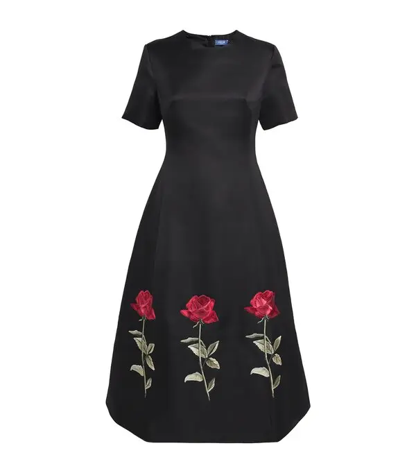 green emerald velvet dress Rose Embroider Black Dress main image 1