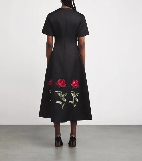 Leo Lin Rose Embroidered Caroline Midi Dress - Black