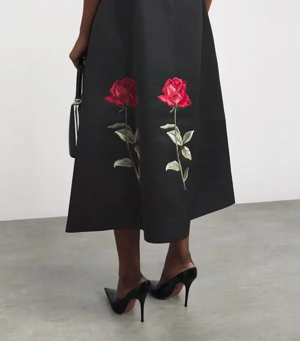 Leo Lin Rose-Embroidered Caroline Midi Dress - Black - 8