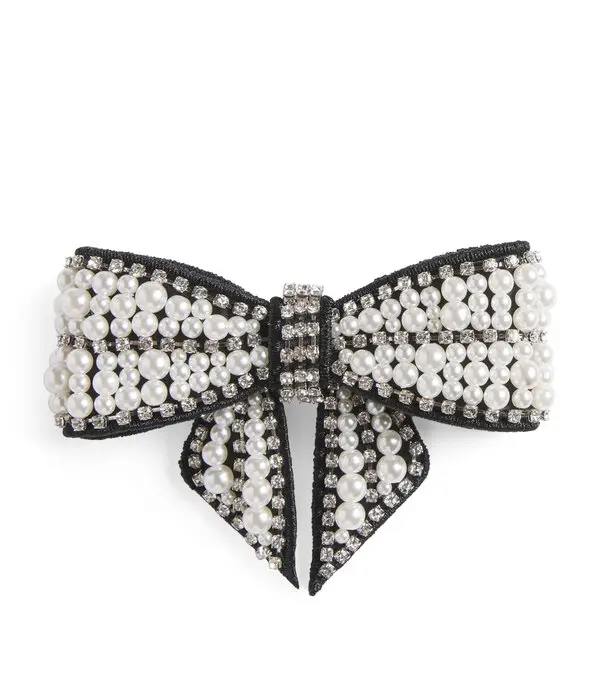 SELF-PORTRAIT Velvet Pearl-crystal Bow Hair Clip - Black