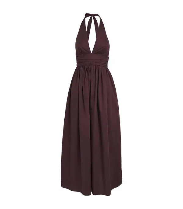 Matteau Cotton Plunge Halter Maxi Dress