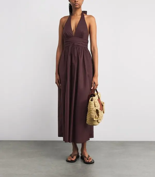 Matteau Cotton Plunge Halter Maxi Dress