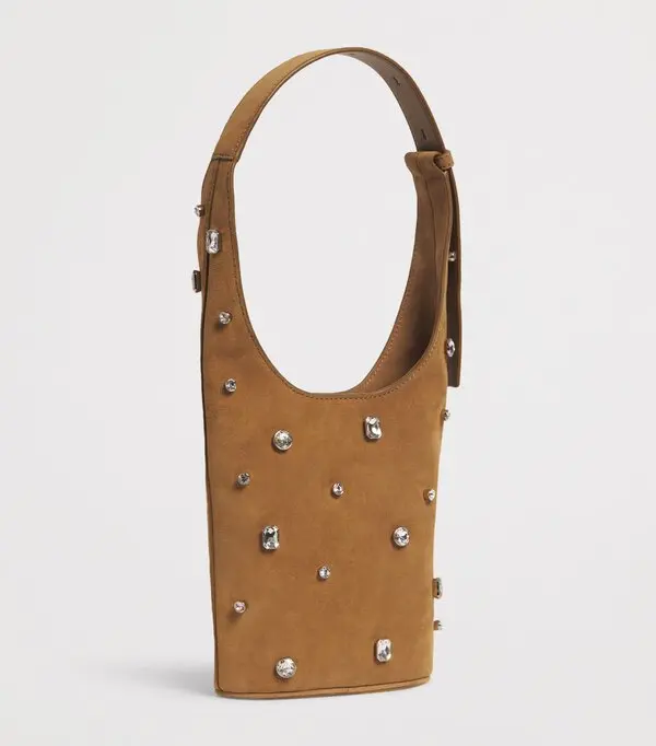 Veronica Beard Embellished Suede Shoulder Bag - Brown
