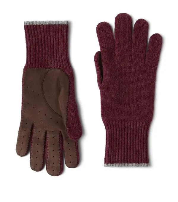 Brunello Cucinelli Cashmere Suede-trim Gloves - Pink