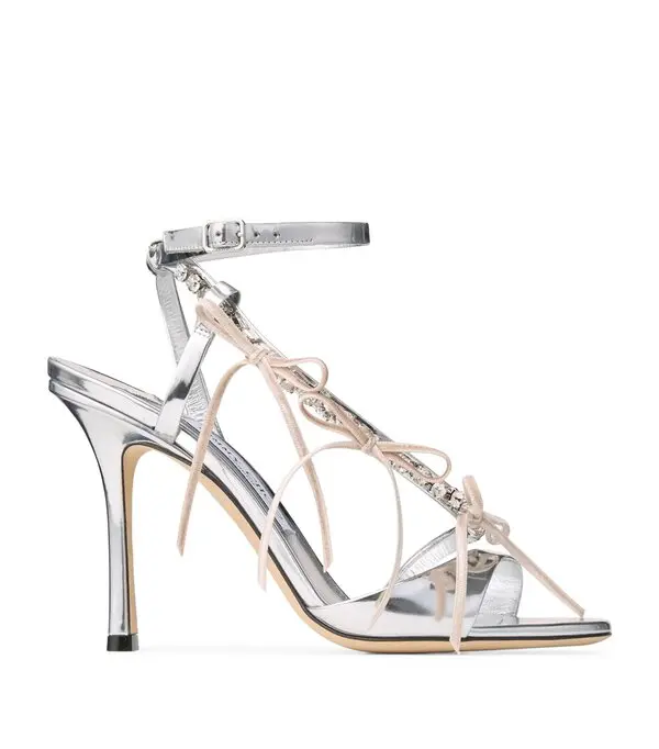JIMMY CHOO Lula 100 Leather Heeled Sandals - Silver