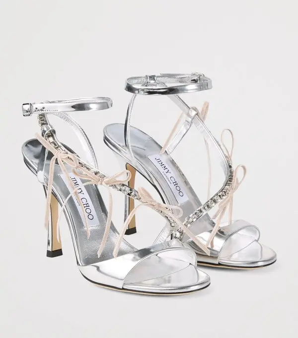 JIMMY CHOO Lula 100 Leather Heeled Sandals - Silver