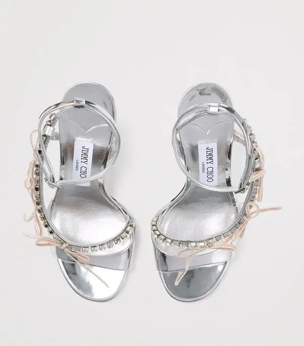 JIMMY CHOO Lula 100 Leather Heeled Sandals - Silver