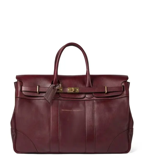 Brunello Cucinelli Calfskin Country Duffle Bag - Burgundy