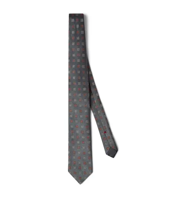 Brunello Cucinelli Silk Pattern Standard Tie - Grey