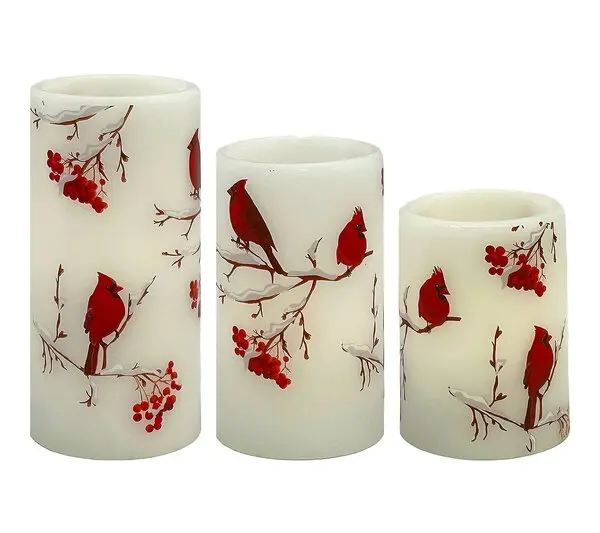 LUMABASE Wax Candles With Cardinal Design Set O F 3 - One-color