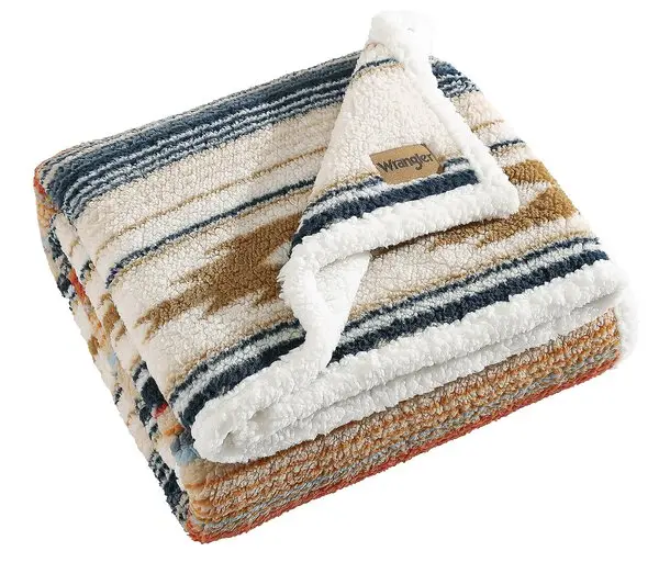 Wrangler Coytoe Sands Blue/ivory Sherpa 50'x60' Throw - One-color