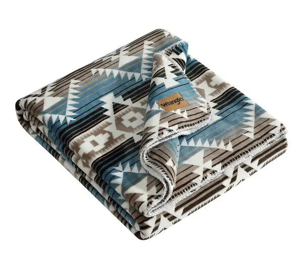 Wrangler Jericho Teal/brown Coco Flannel 60'x70 Throw - One-color
