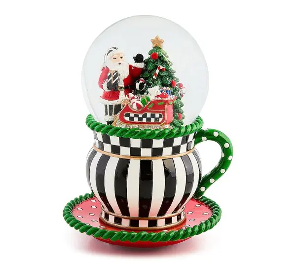 MACKENZIE-CHILDS Check It Out Teacup Snow Globe - One-color