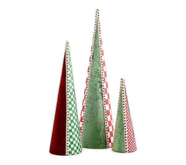 MACKENZIE-CHILDS Check It Out Fabric Cone Trees, Set Of 3 - One-color