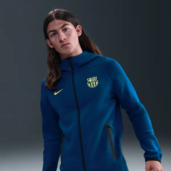 Nike Fc Barcelona Tech Windrunner Soccer Fleece Full-zip Jacket - Blue