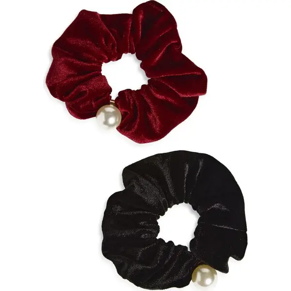 Tasha Assorted Velvet Scrunchies With Faux Pearl 2 Pack - Red/black