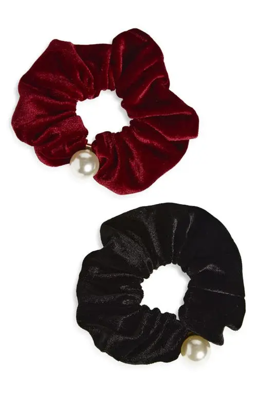 Tasha Assorted Velvet Scrunchies With Faux Pearl 2 Pack - Red/black