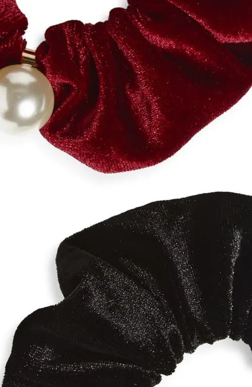 Tasha Assorted Velvet Scrunchies With Faux Pearl 2 Pack - Red/black