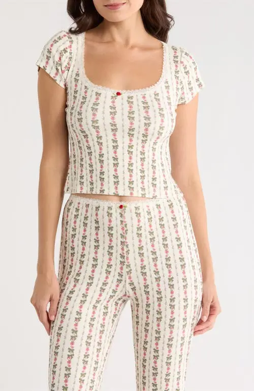 KILO BRAVA Print Short Sleeve Pajama Top - Heirloom Rose