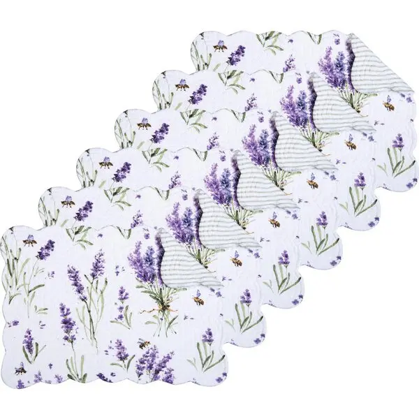 C&F HOME Lavender Fields 100% Cotton Quilted Set Of 6 Spring Placemats 13" X 19 - Purple