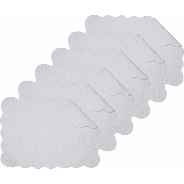 C&F HOME Christiana Reversible Machine Washable Scallop Quilt Placemats Set Of 6 - White