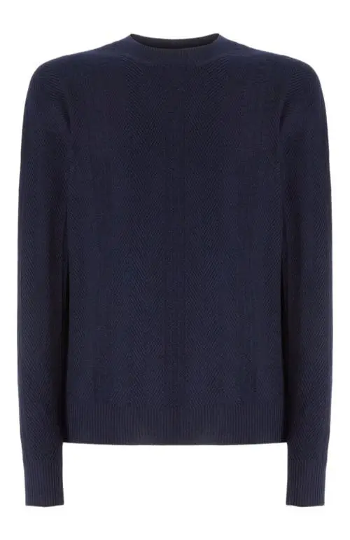 Missoni Crew Neck Wool Sweater With Chevron Pattern - Navy Blue