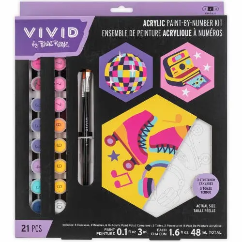 BREA REESE VIVID Acrylic Mini Paint Number Kit, Retro 70's - Multicolored
