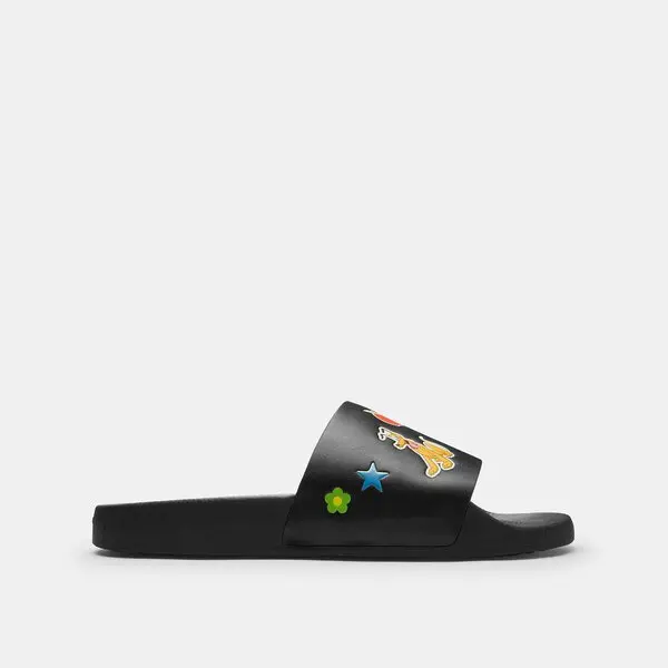 COACH Disney X Slide With Sticker Print - Black Multi/silver