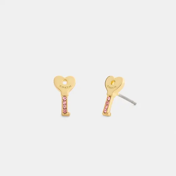 COACH Pavé Key Stud Earrings - Gold