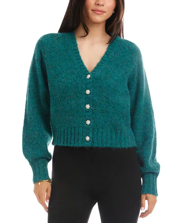 Karen Kane Pearl Button Cardigan Sweater - Teal