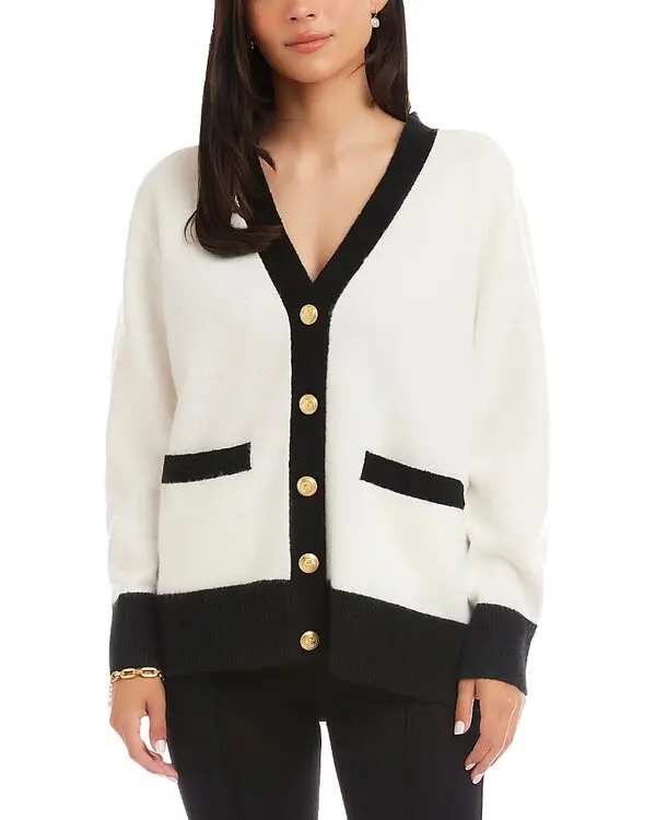 Karen Kane Colorblocked Cardigan Sweater - Ivory/ Black