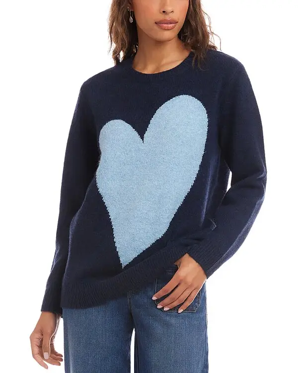 Karen Kane Heart Jacquard Sweater - Navy Blue
