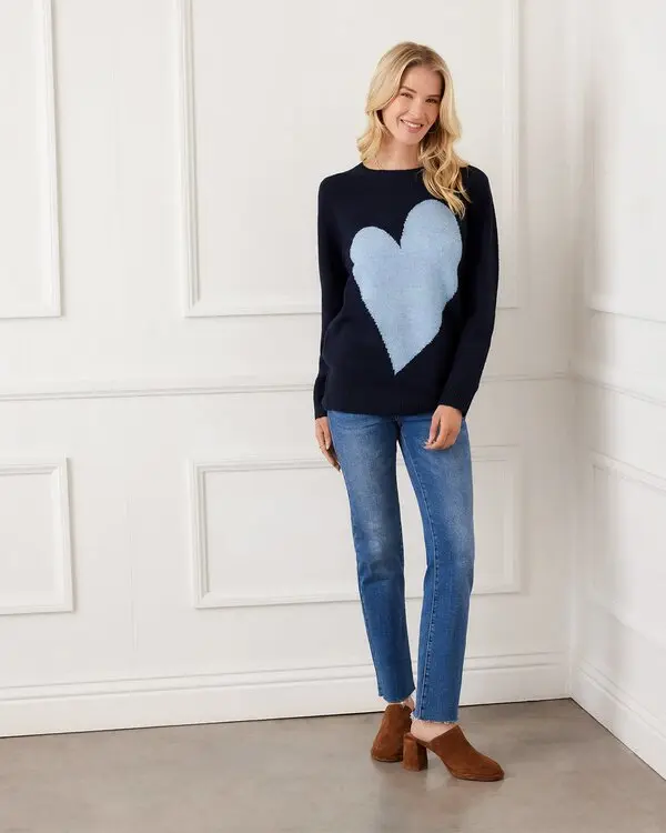 Karen Kane Heart Jacquard Sweater - Navy Blue