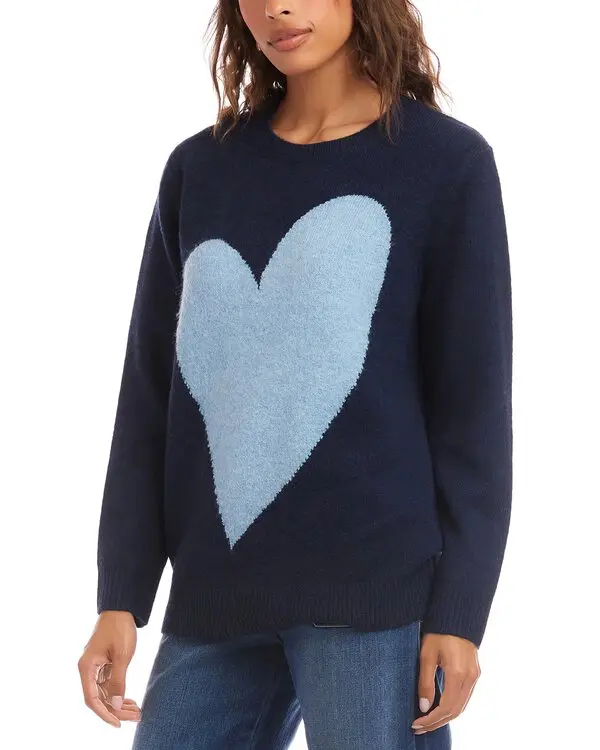 Karen Kane Heart Jacquard Sweater - Navy Blue