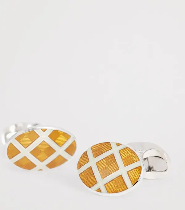 DEAKIN & FRANCIS Sterling Silver And Enamel Cufflinks - Brown