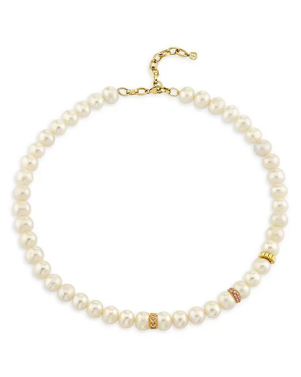 SYDNEY EVAN 14k Yellow Gold, Pink Sapphire And Freshwater Pearl Beaded Necklace - White/gold