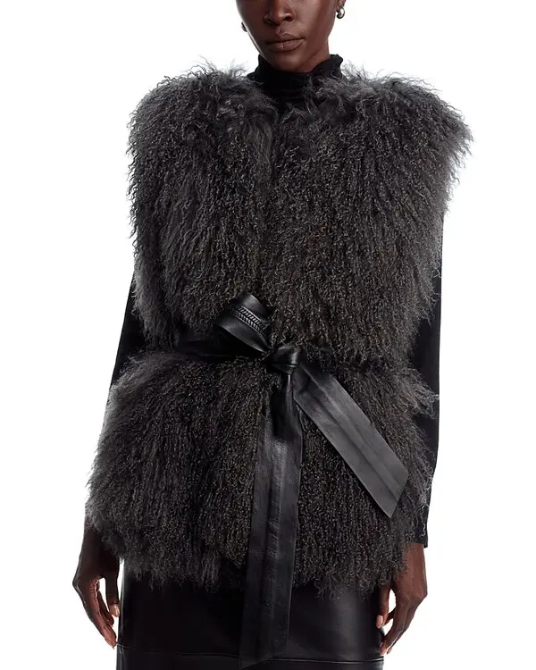 BOSS Santine Belted Mongolian Shearling Vest