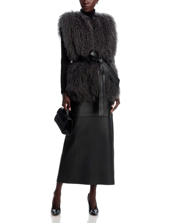 BOSS Santine Belted Mongolian Shearling Vest
