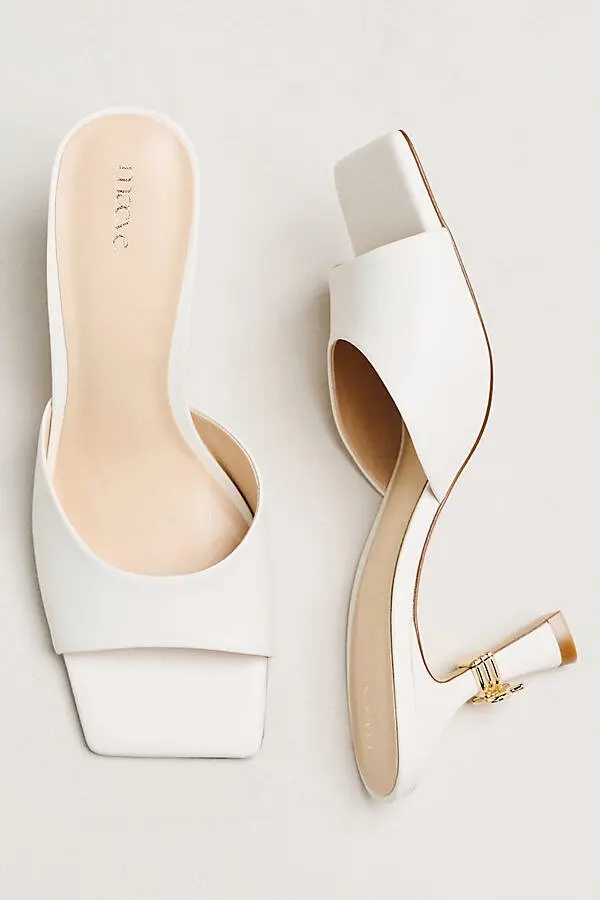 Maeve Metal Bow Open-toe Mule Heels - Cream