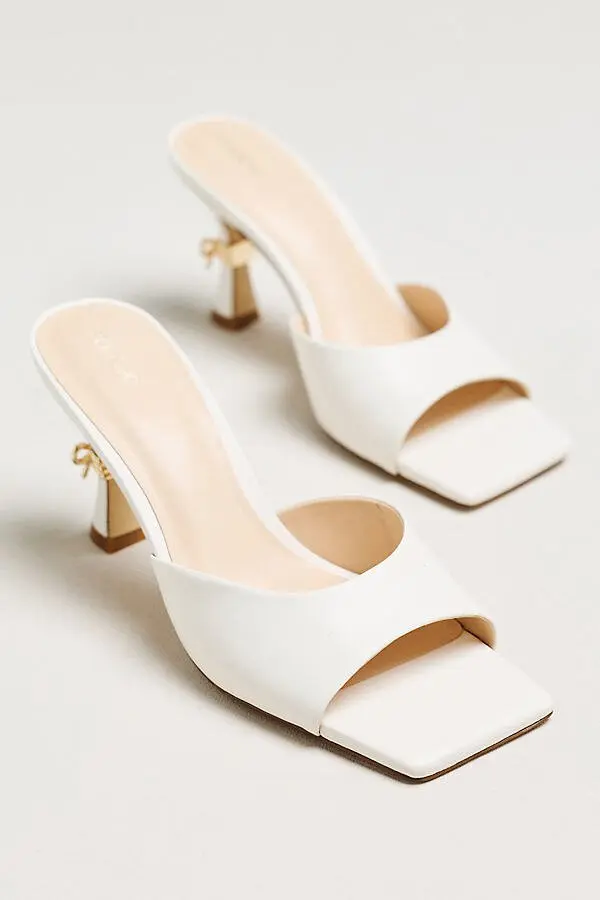 Maeve Metal Bow Open-toe Mule Heels - Cream