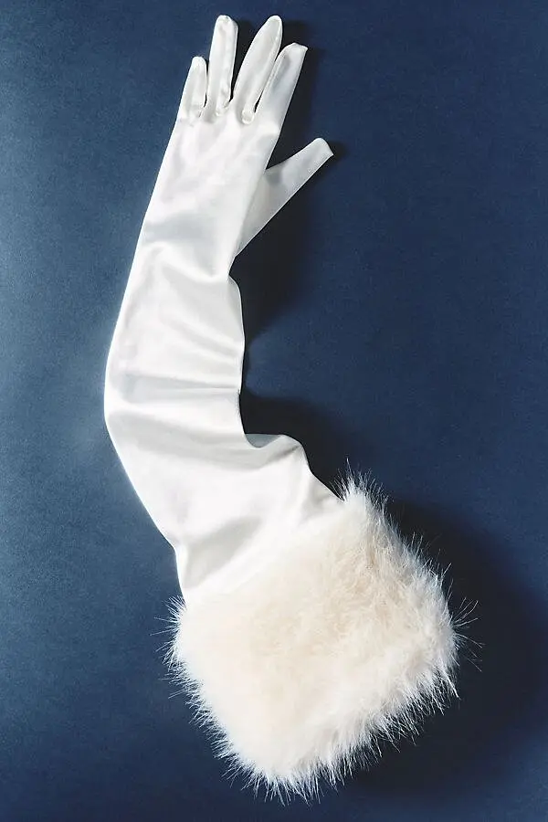 HUTCH Faux Fur Satin Gloves - White