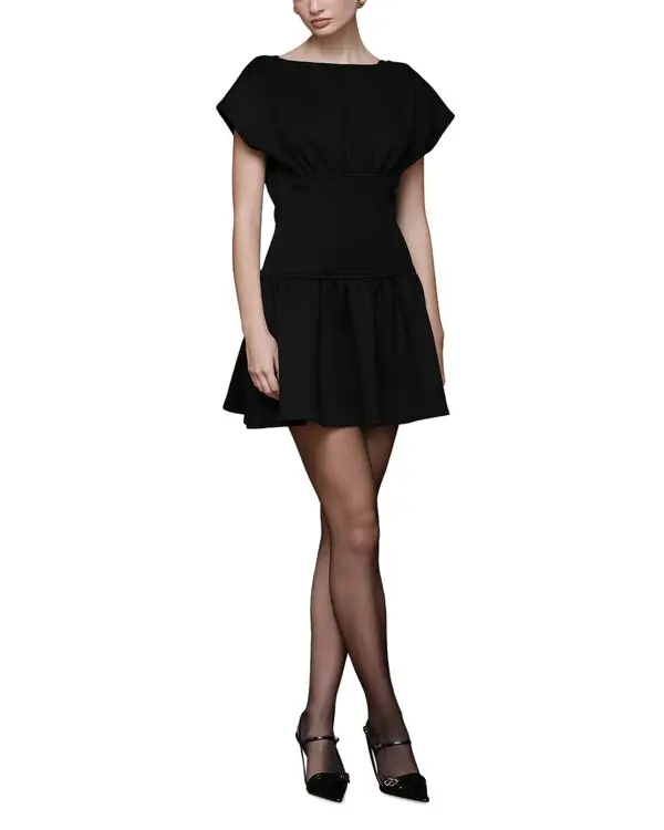 short mini dress black Retro Hepburn Black Dress Boat Neck Satin Prom Gown Short – loveangeldress main image 0
