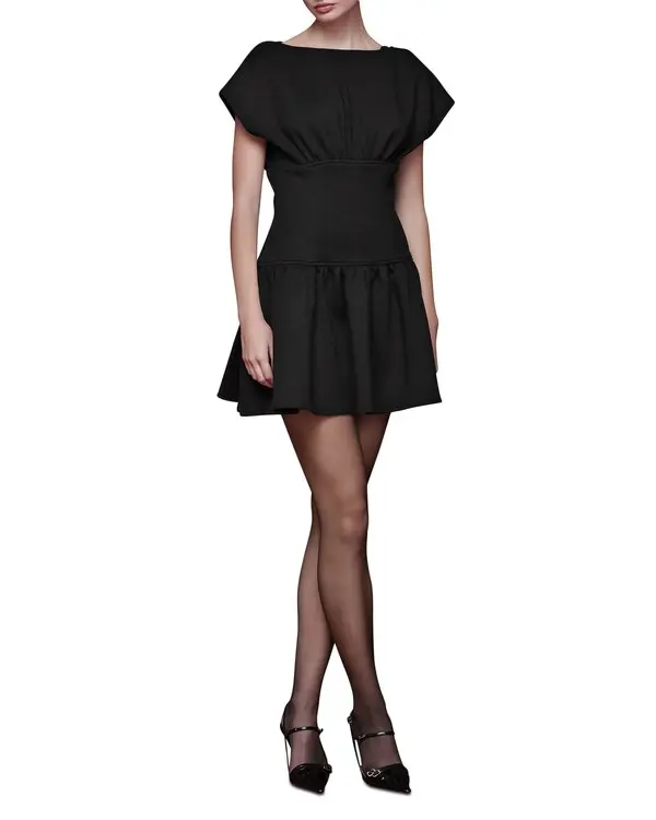 Avec Les Filles Boat Neck Drop Waist Mini Dress - Black