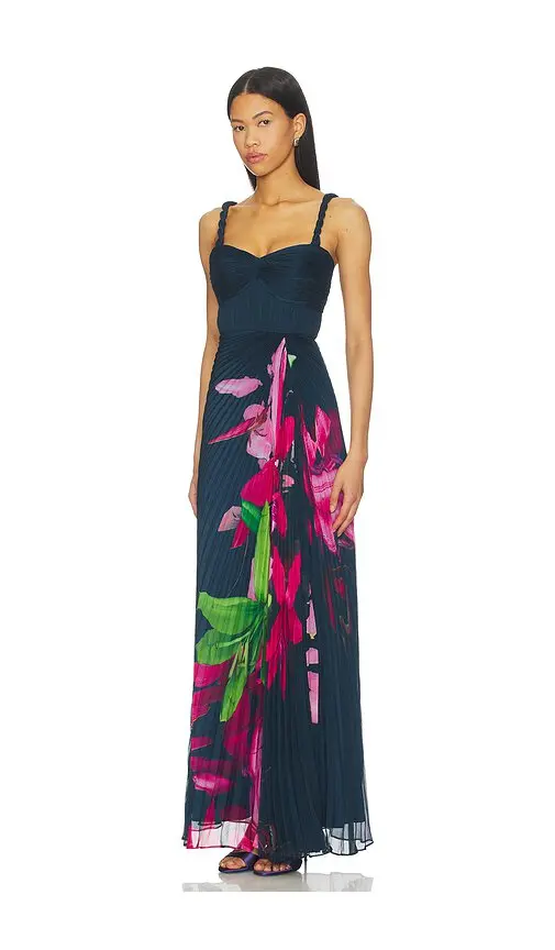 AMUR Drea Pleated Gown With Floral Print